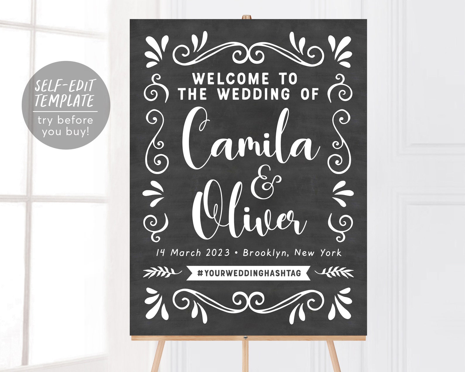 Editable Wedding Chalkboard Welcome Sign Template, Rustic Barn ...