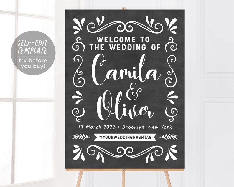 Editable Wedding Chalkboard Welcome Sign Template Rustic Barn - Etsy