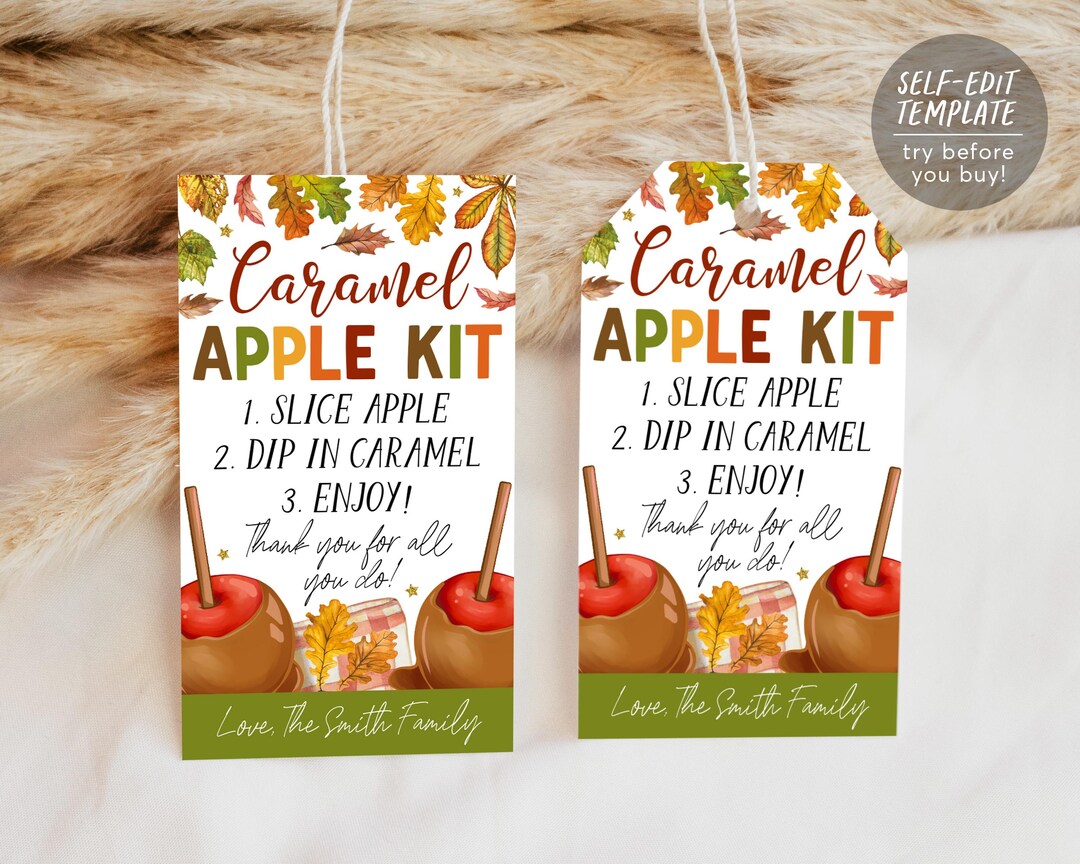 Caramel Apple Kit Tags Editable Template, Fall Caramel Apple Gift ...