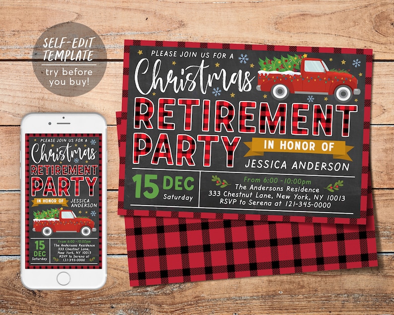 Christmas Retirement Party Invitation Editable Template - Etsy