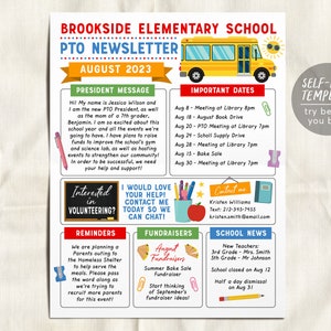 August PTO PTA Newsletter Flyer Editable Template, Summer Back to ...