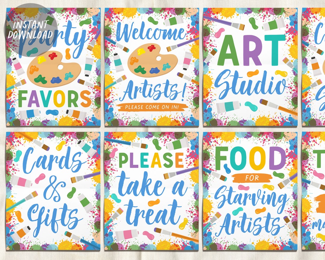 Art Party Signs BUNDLE for Birthday, Painting Themed Boy Unisex Party ...