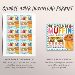 Muffin Gift Tag Editable Template, We Would Be Muffin Without Teachers ...