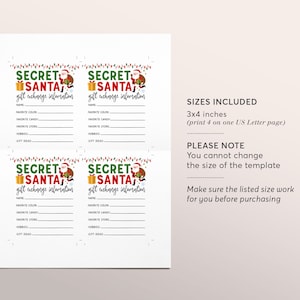 Secret Santa Gift Exchange Cards Editable Template, Holiday Christmas ...