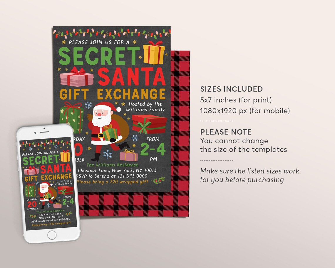Secret Santa Gift Exchange Invitation Editable Template - Etsy