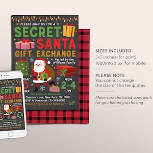 Secret Santa Gift Exchange Invitation Editable Template, Holiday ...