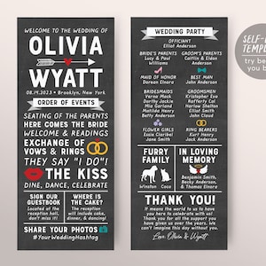 Typography Chalkboard Wedding Program Template, Editable Reception Program, Unique Rustic Fun ...