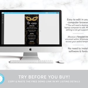 Masquerade Dinner Menu Editable Template Engagement Party - Etsy Australia