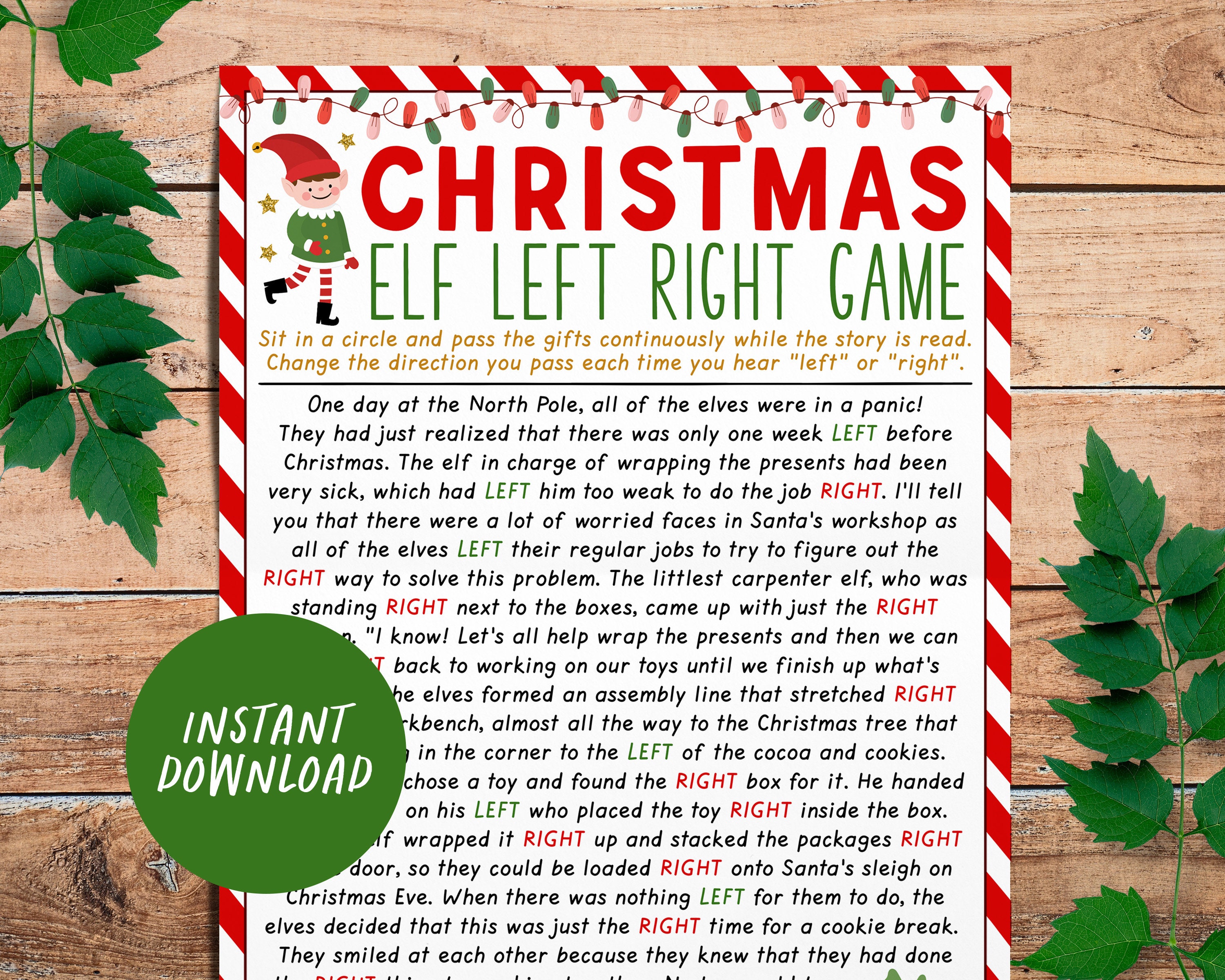 Christmas Left Right Game, Elf Left Right Funny Story Pass the Gift ...