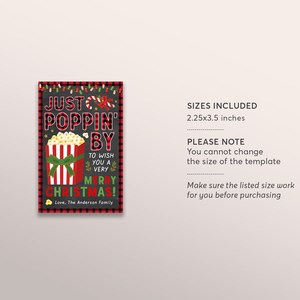 Christmas Popcorn Gift Tags Editable Template, Just Popping by Merry ...