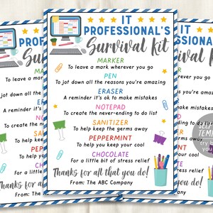 IT Professional Survival Kit Gift Tags Editable Template, National IT ...