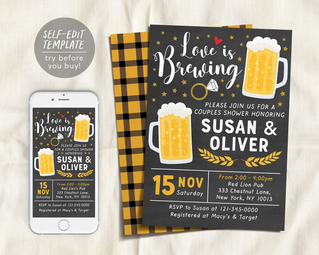 Love is Brewing Couples Shower Invitation Editable Template, Beer Keg ...