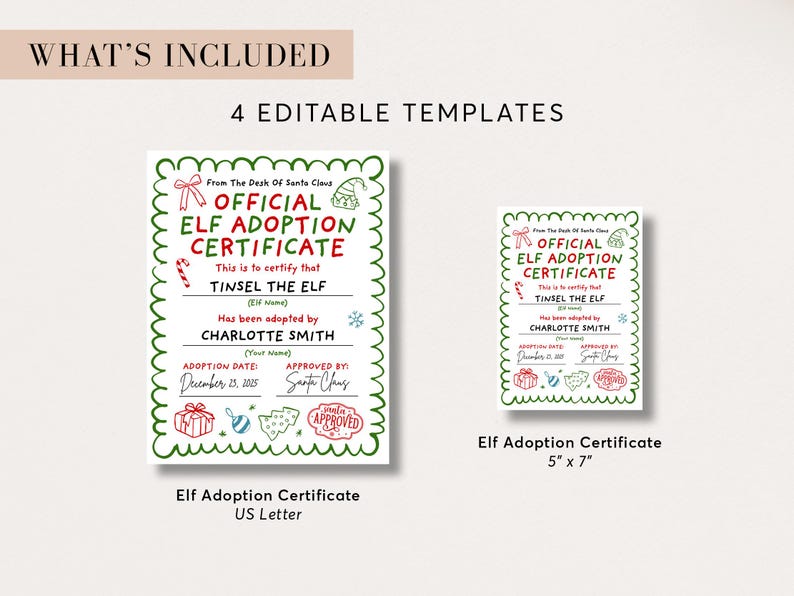 Elf Adoption Certificate, Editable Official Adopt an Elf Card ...