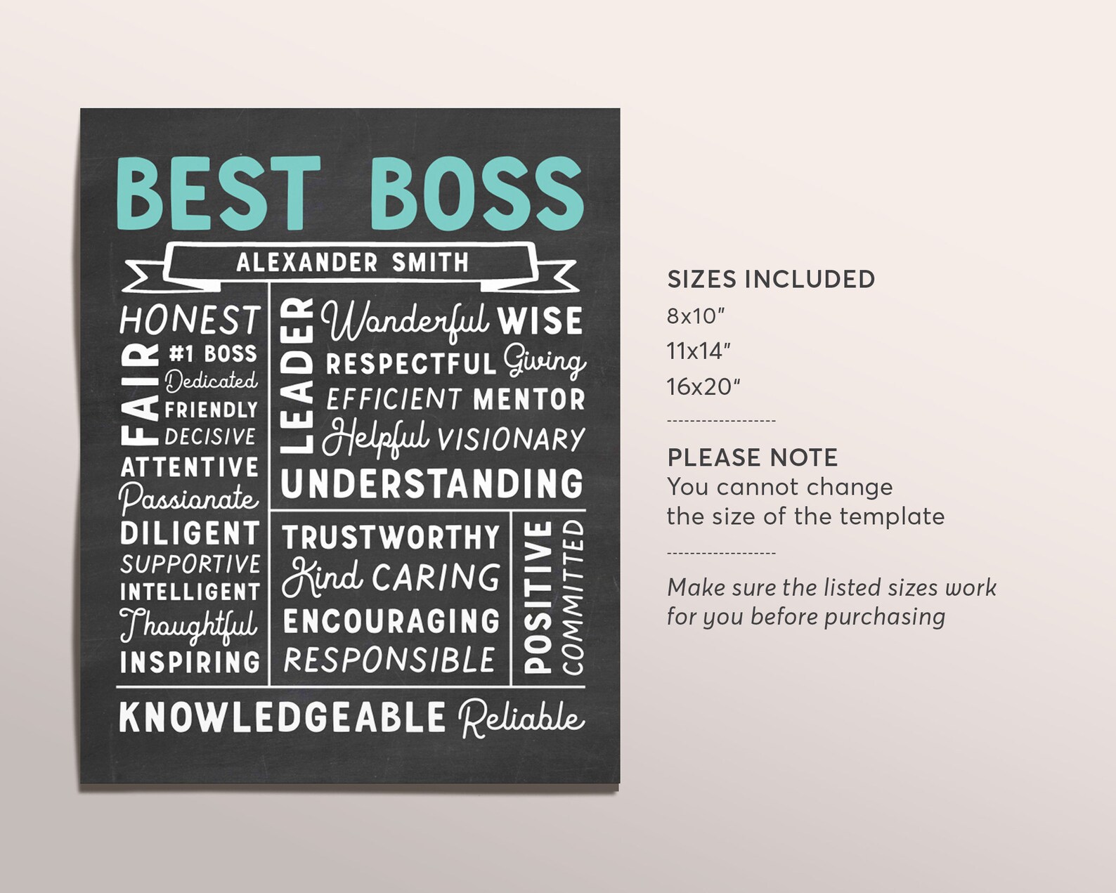 Editable Best Boss Chalkboard Gift Print Template Unique - Etsy