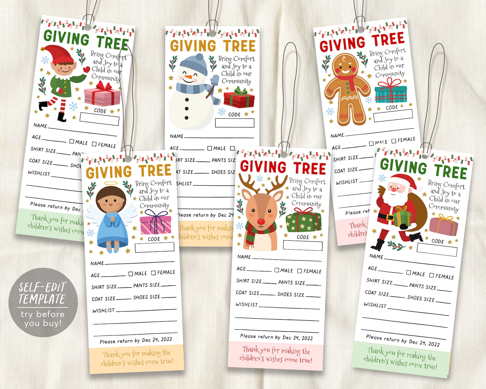 Christmas Giving Tree Gift Tag BUNDLE Editable Template - Etsy