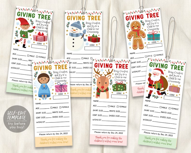 Christmas Giving Tree Gift Tag BUNDLE Editable Template - Etsy