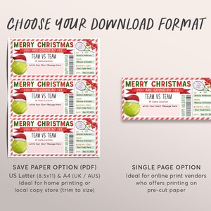 Tennis Game Christmas Gift Ticket Editable Template, Christmas Tennis ...