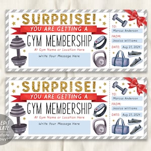 Gym Membership Ticket Editable Template, Surprise Personal Trainer ...