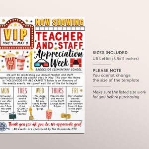 Hollywood Theme Teacher Staff Appreciation Week Itinerary Flyer ...