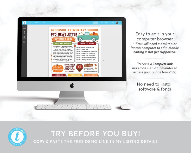 November PTO PTA Newsletter Flyer Editable Template Back to - Etsy