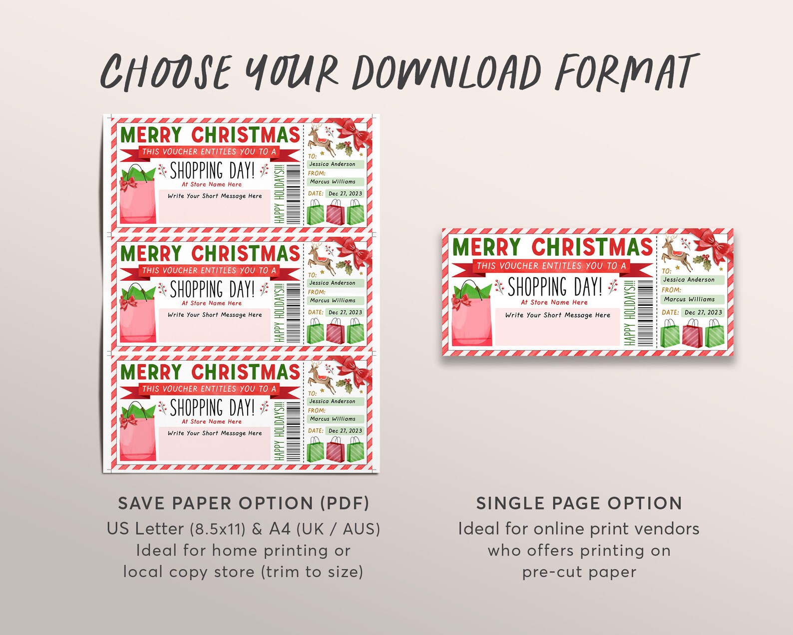 Christmas Shopping Spree Gift Certificate Editable Template, Surprise ...