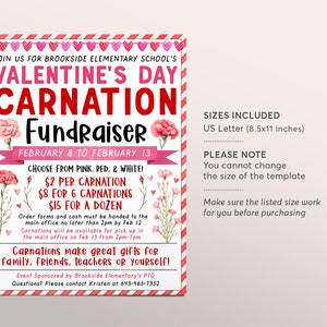 Valentine's Day Carnation Flower Fundraiser Flyer Editable Template ...