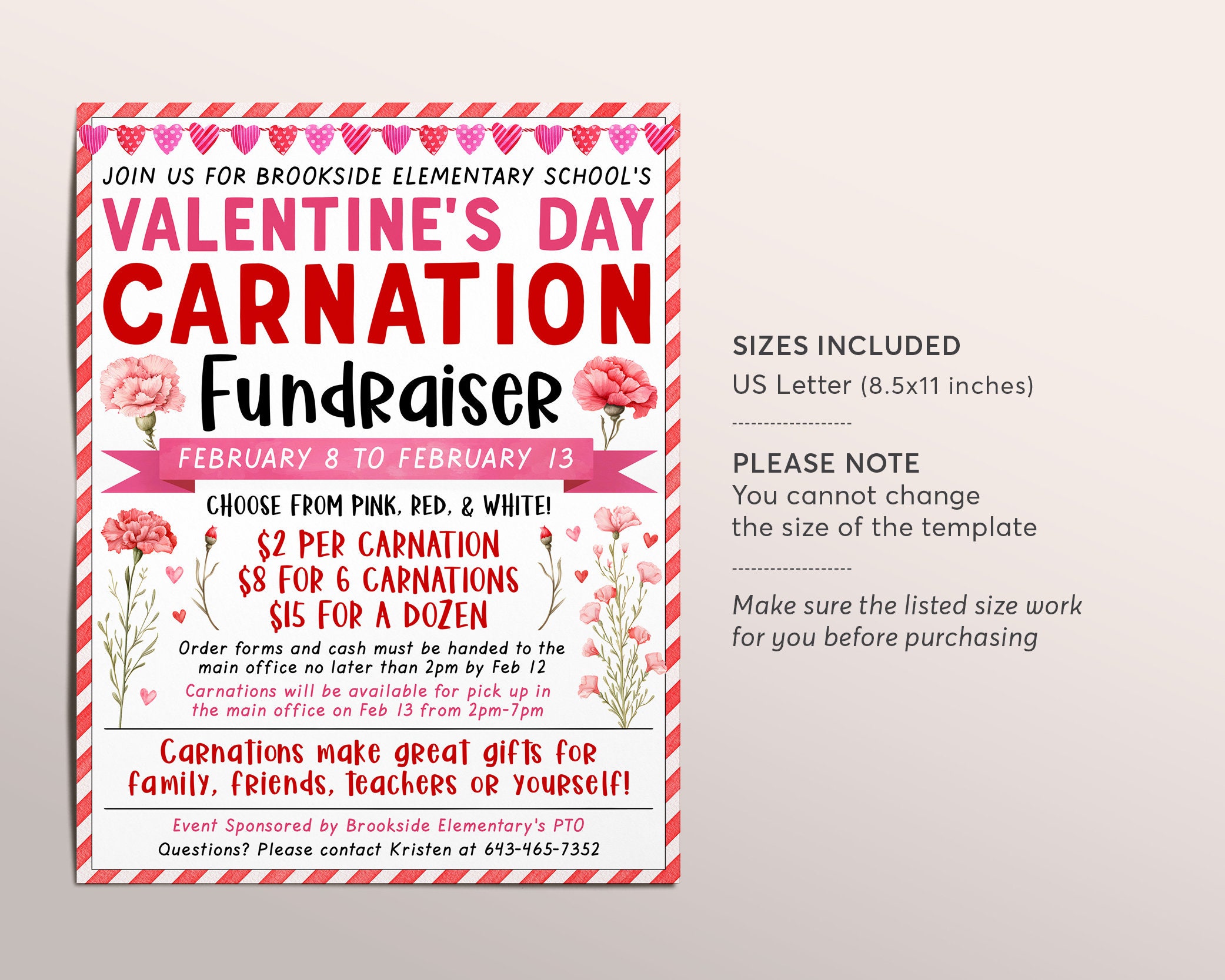 Valentine's Day Carnation Flower Fundraiser Flyer Editable Template ...