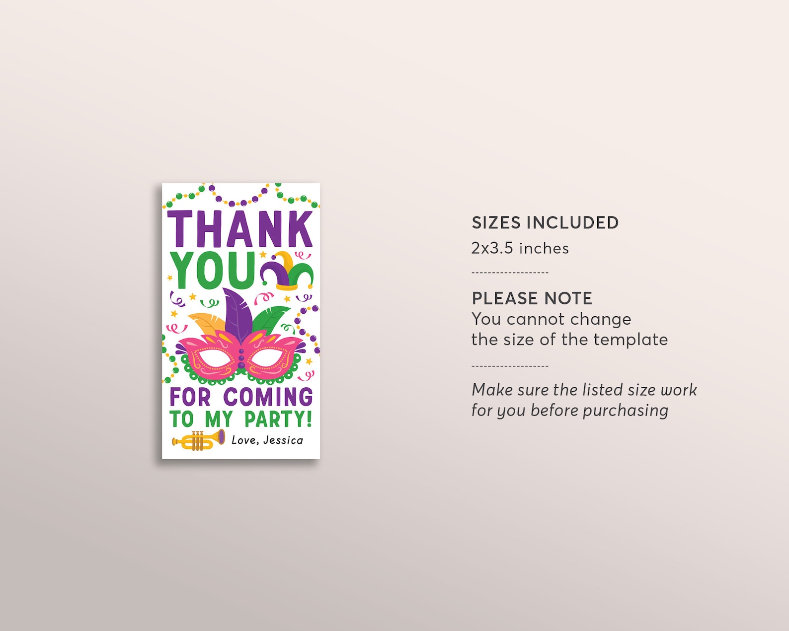 Mardi Gras Favor Tags Editable Template, Mardi Gras Themed Thank You ...