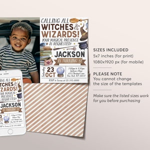 Wizard Birthday Invitation With Photo Editable Template, Kids Witches ...
