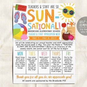 Beach Theme Teacher Staff Appreciation Week Itinerary Flyer Editable ...