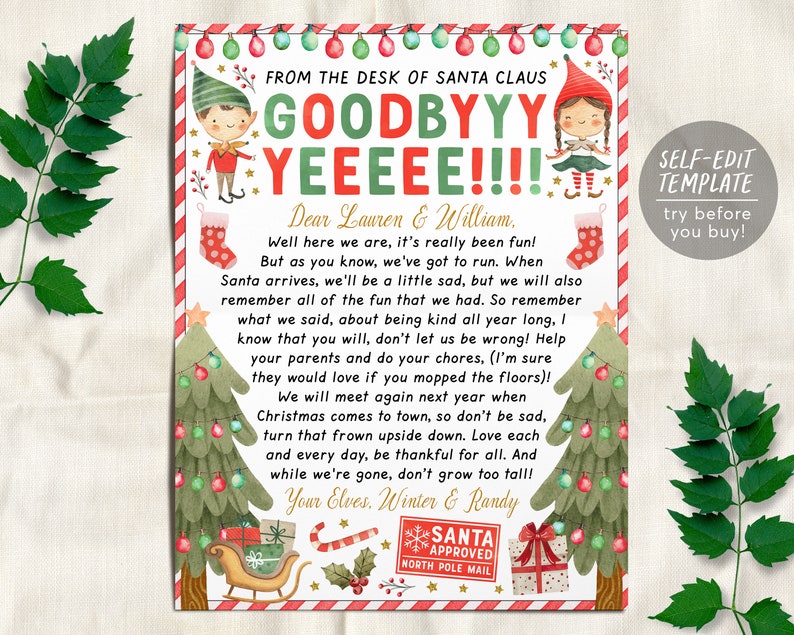 Goodbye Letter From Elf Editable Template, End of Christmas Farewell ...
