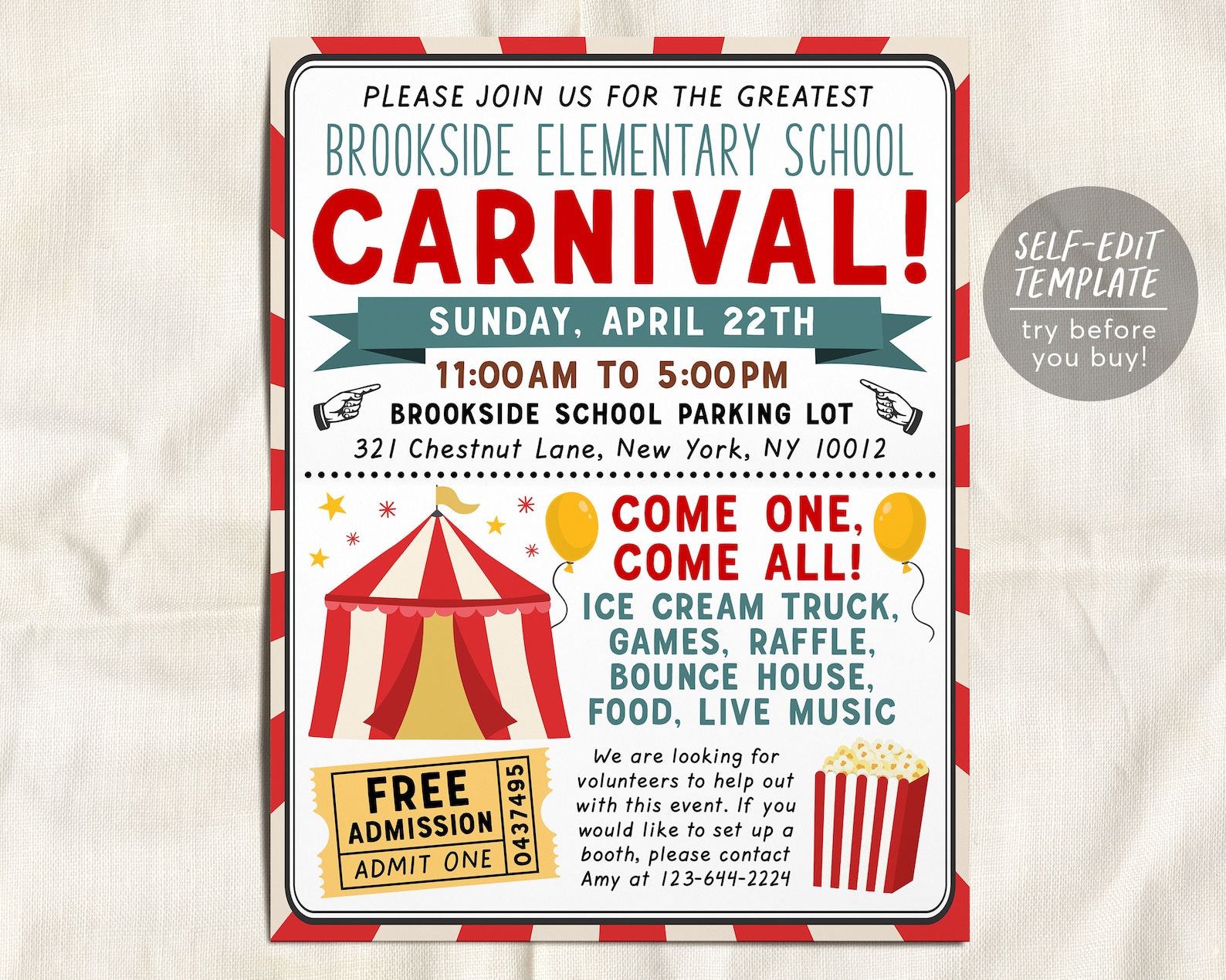 Carnival Fair Event Flyer Editable Template, Family Carnival School PTA ...