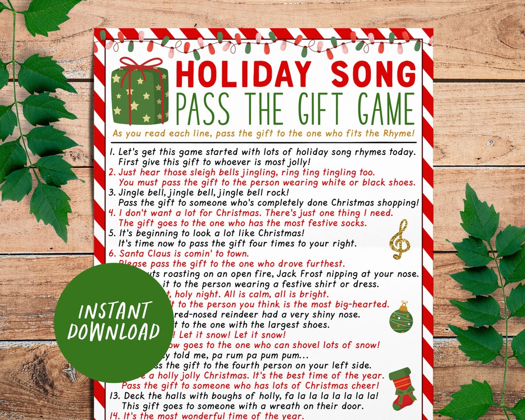 Pass the Gift Christmas Game Printable, Holiday Song Pass the Present ... Pass the Gift Christmas Game Printable, Holiday Song Pass the Present ...