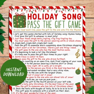 Pass the Gift Christmas Game Printable, Holiday Song Pass the Present ...
