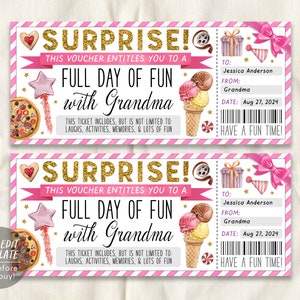 Fun Day Ticket Editable Template, Surprise Day of Fun With Grandma Gift ...
