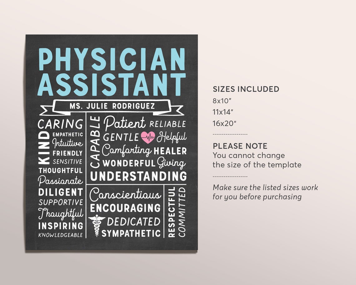 Editable Physician Assistant Chalkboard Gift Print Template - Etsy