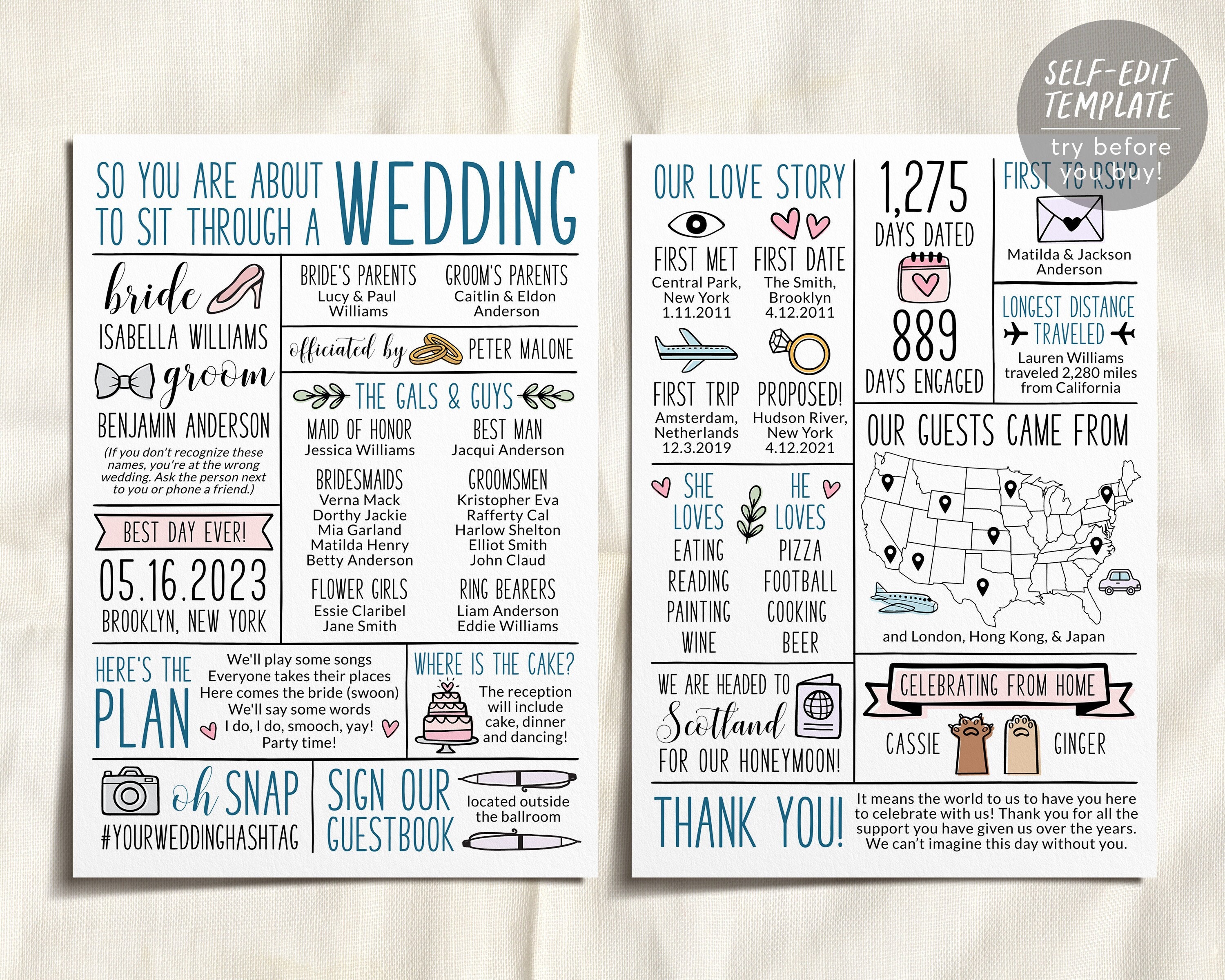 Infographic Wedding Program Editable Template, Reception Program ...