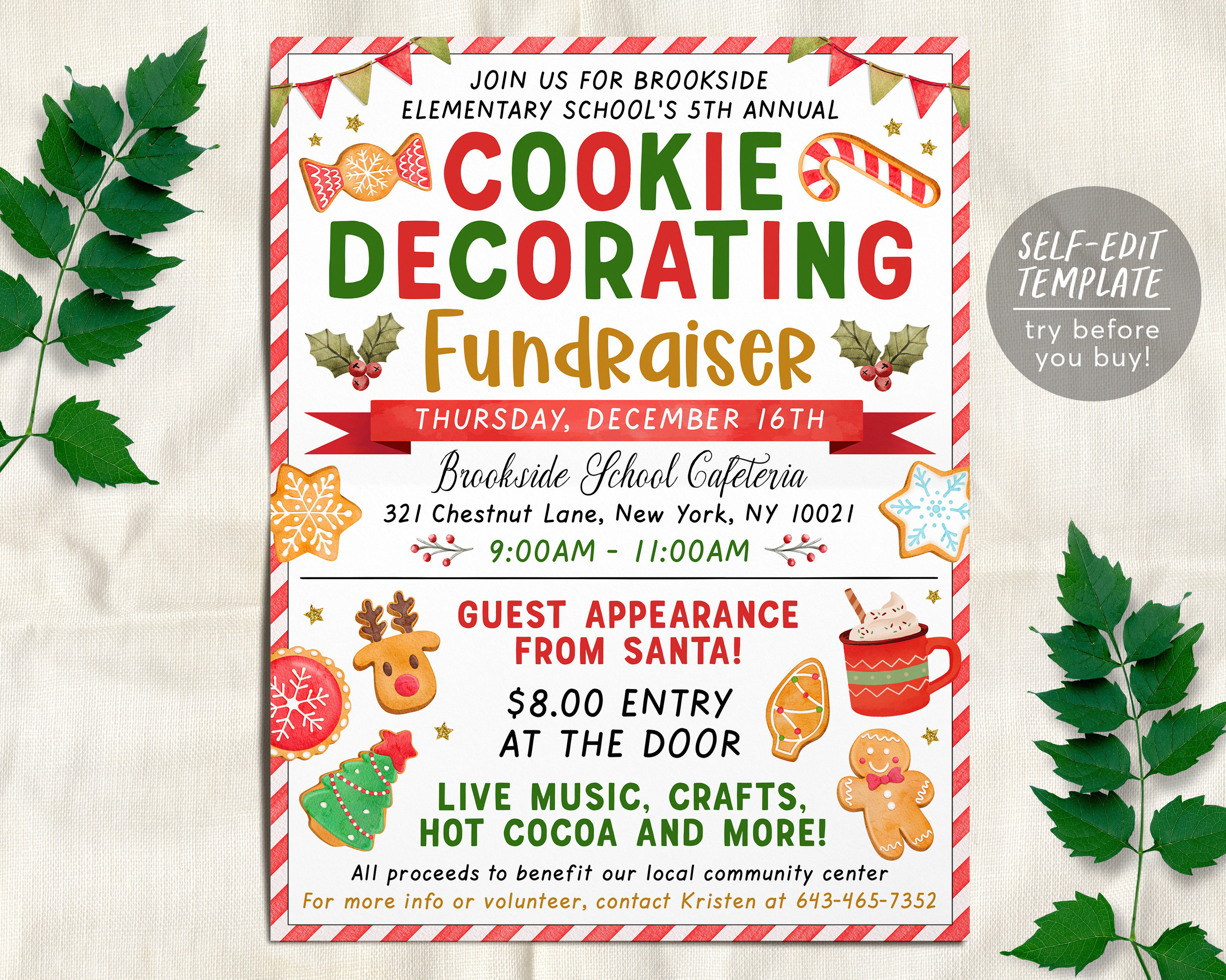 Christmas Cookie Decorating Flyer Editable Template, Photos With Santa ...