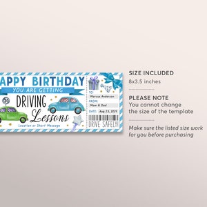 Driving Lessons Gift Certificate Editable Template, 17th Birthday ...