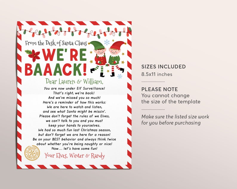 Hello Letter From Elves Editable Template Christmas We're - Etsy