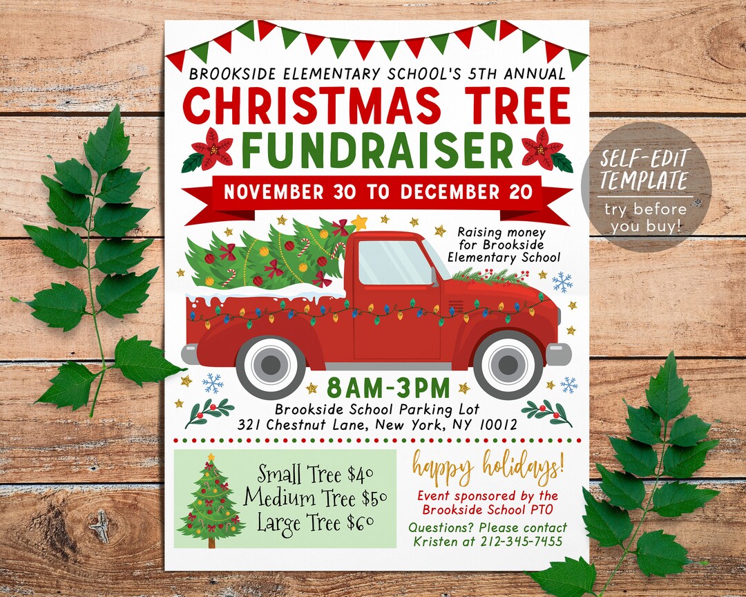 Christmas Tree Fundraiser Flyer Editable Template, Holiday Plant Sale ...