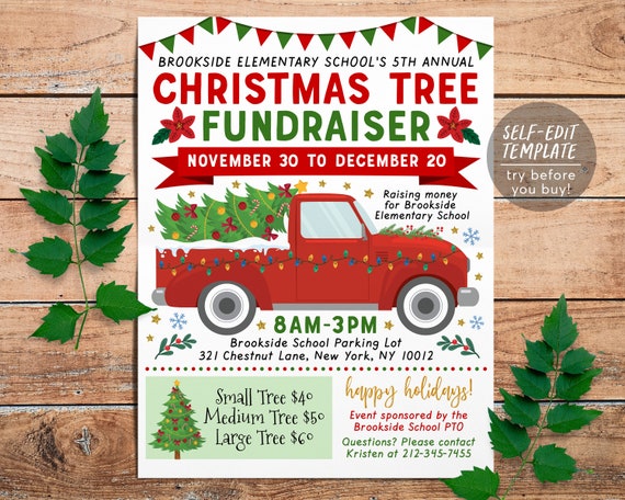 Christmas Tree Fundraiser Flyer Editable Template Holiday - Etsy