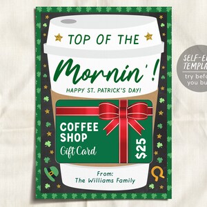 St. Patrick's Day Coffee Gift Card Holder Editable Template, Shamrock ...