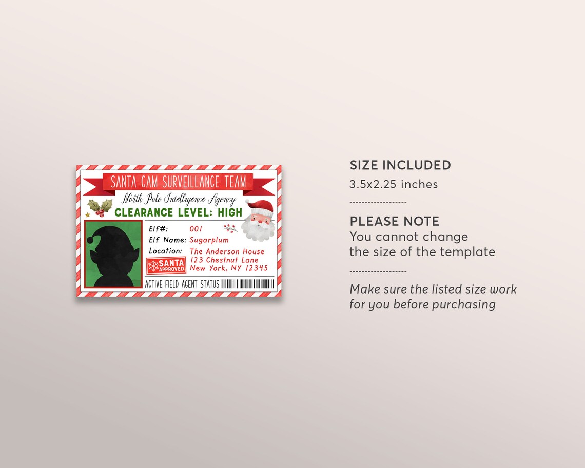 Elf ID Card Editable Template, Lost Elf License, Santa Cam Security ...