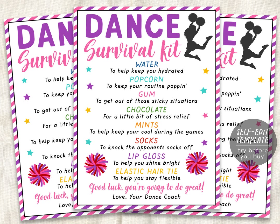 Dancer Survival Kit Gift Tags Editable Template, Dance Team Gift Idea ...
