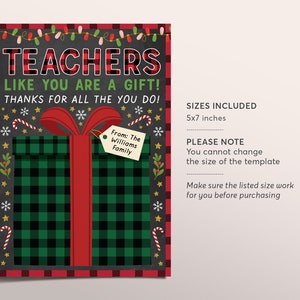 Teacher Christmas Gift Card Holder Editable Template, Xmas Holiday ...