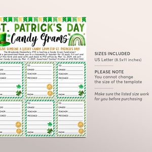 St. Patrick's Day Candy Gram Flyer Editable Template, Saint Patrick's ...