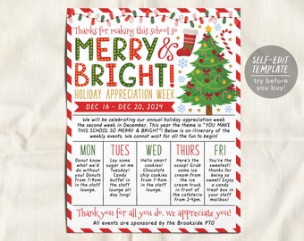 Editable Holiday Teacher and Staff Appreciation Itinerary Christmas ...