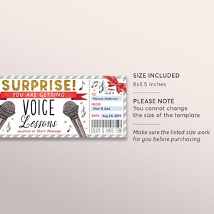 Voice Lessons Gift Certificate Editable Template, Surprise Singing ...