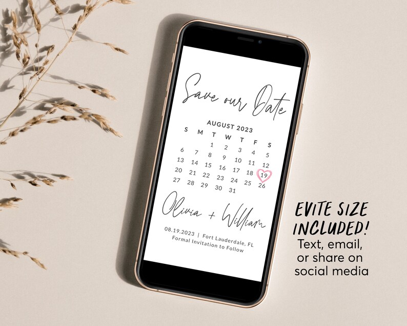 Calendar Save the Date Editable Template Modern Simple - Etsy